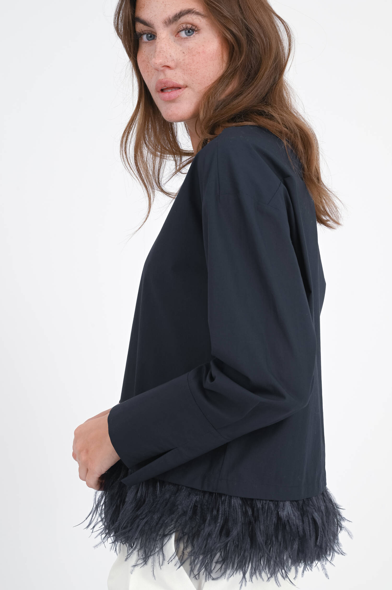 Bluse mit Federborte in Midnight