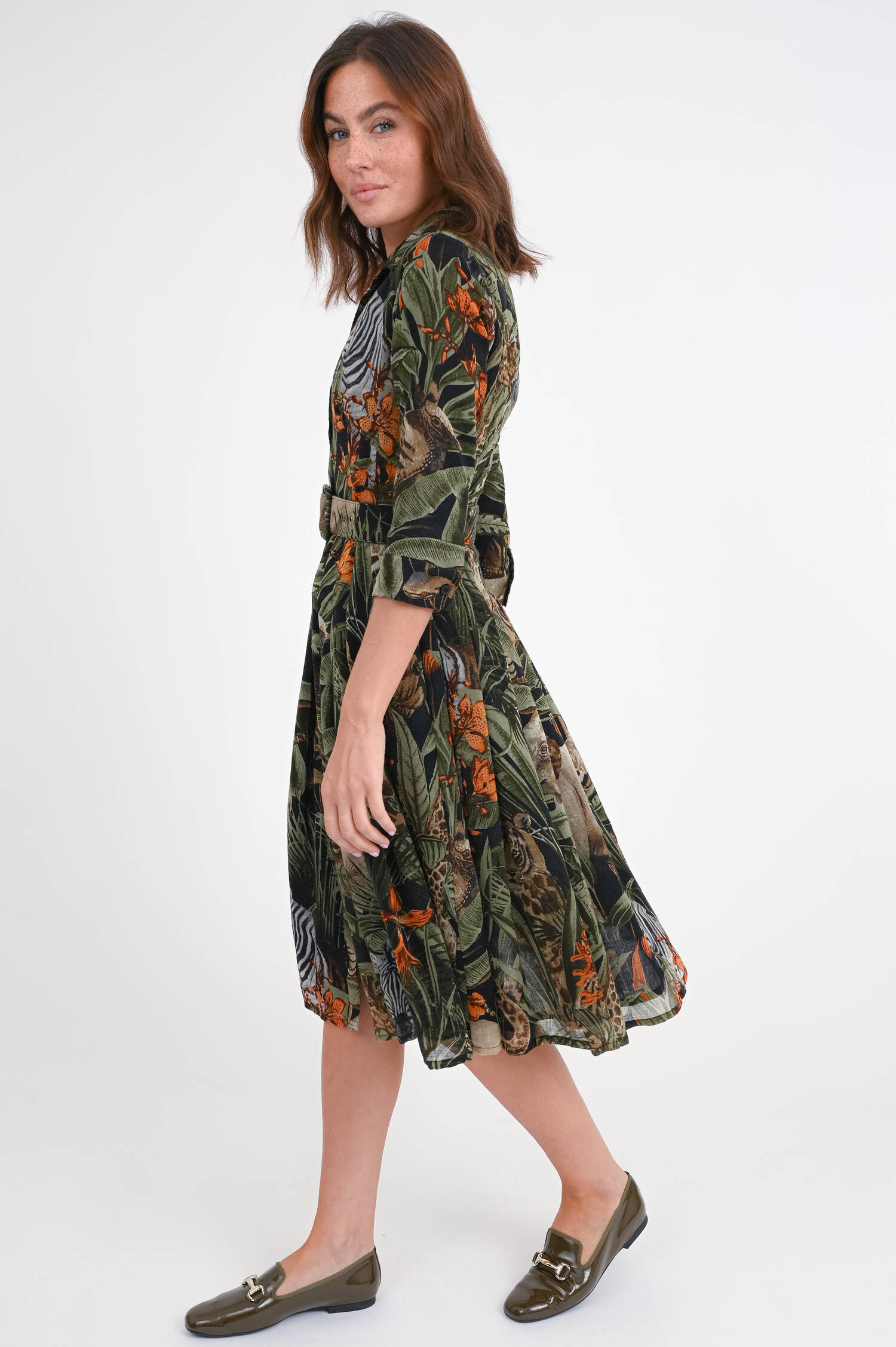 Kleid AUDREY mit Animal-Print in Grün/Schwarz